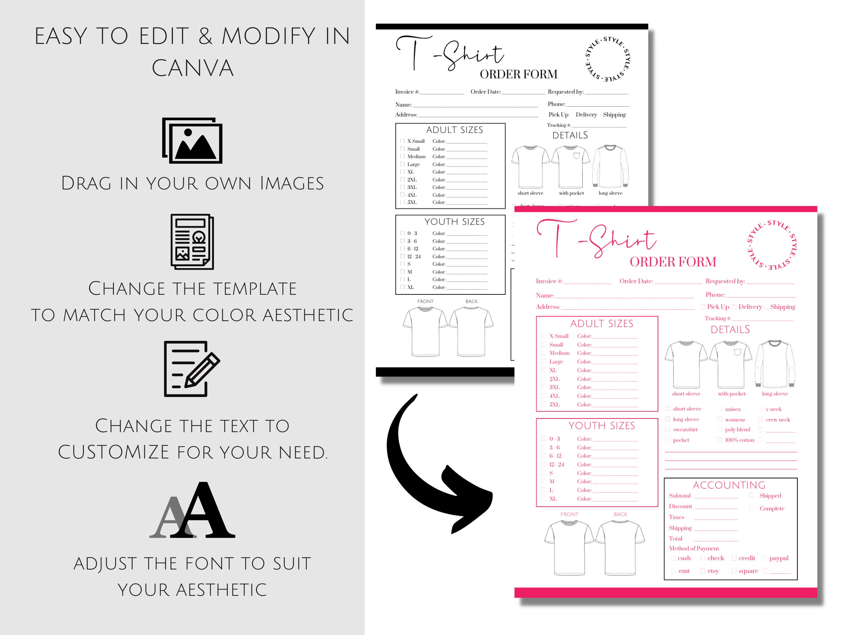 Editable T-shirt Custom Order Form Printable Apparel Order - Etsy