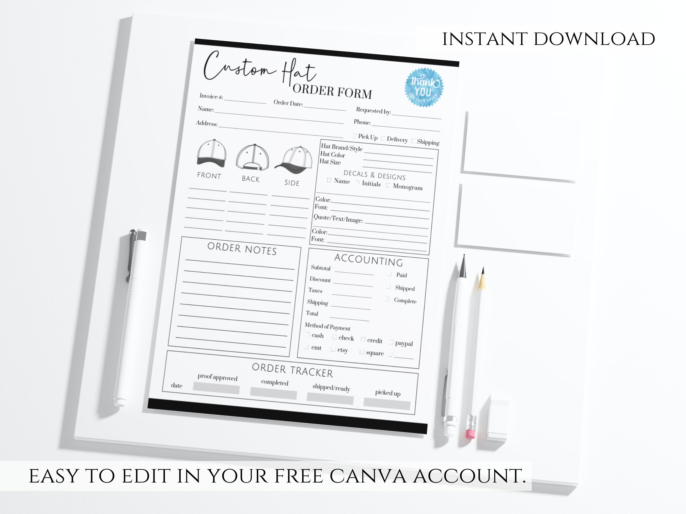 Quill Printable Order Form - Printable Forms Free Online
