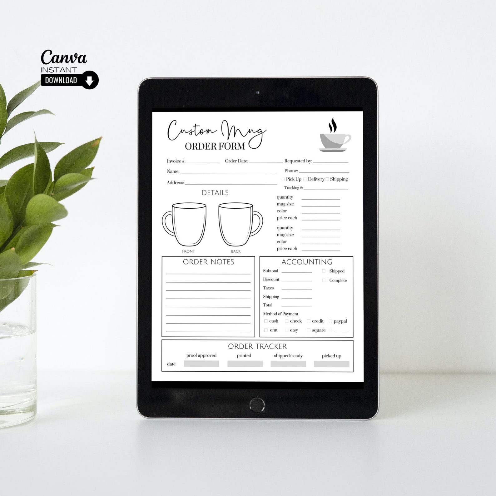 Editable Mug Order Form, Custom Mug Order Form, Printable Coffee Cup ...