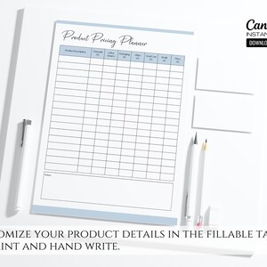 Editable Product Pricing Template Item Pricing Planner - Etsy
