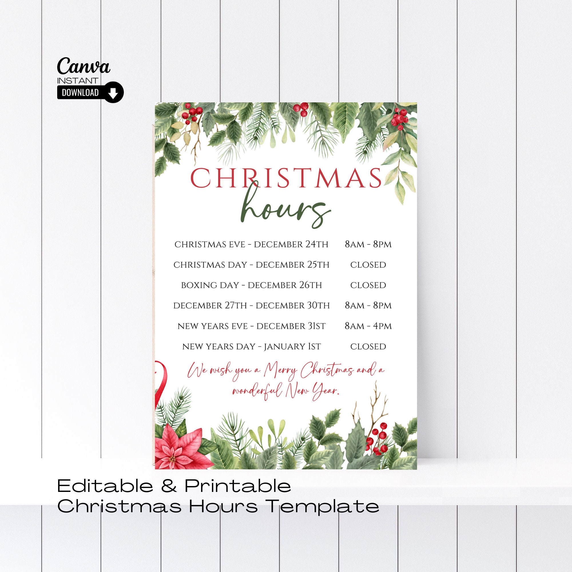 Editable Christmas Store Hours Sign: Holiday Business Template (digital Download) - Etsy