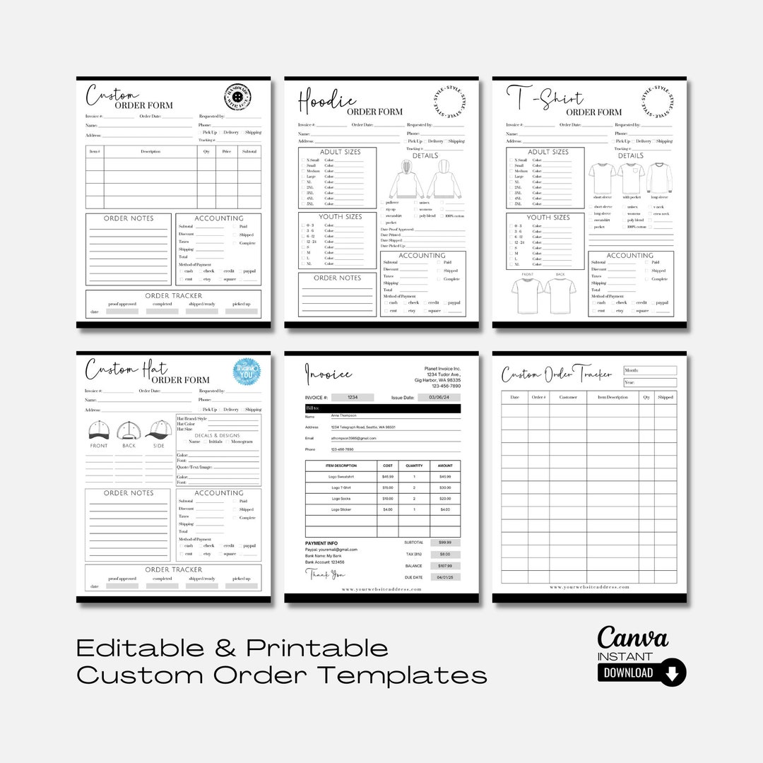Editable Custom Order Form Bundle, Printable Order Forms, Order Form ...