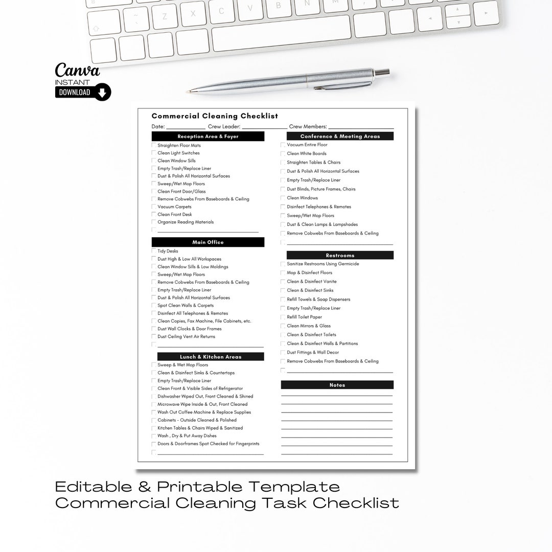 Editable Cleaning Business Checklist, Printable Cleaning Check List ...