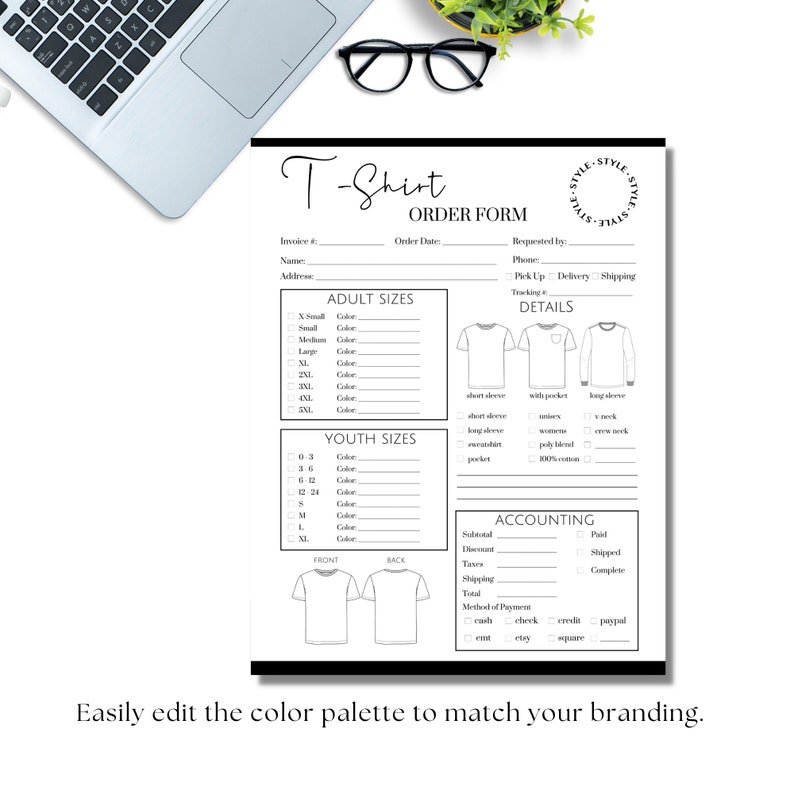 Editable T-shirt Custom Order Form, Printable Apparel Order Form ...