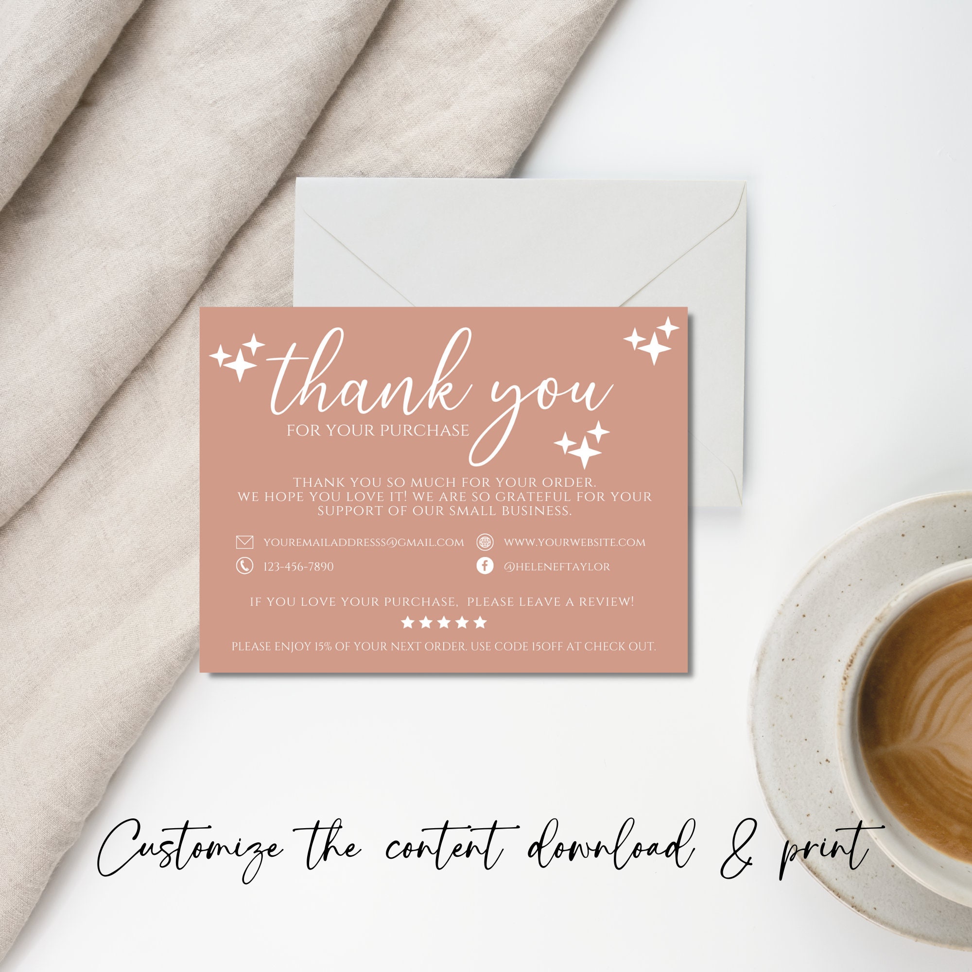 Printable Thank You Card Template, Editable Thank You Card Insert ...