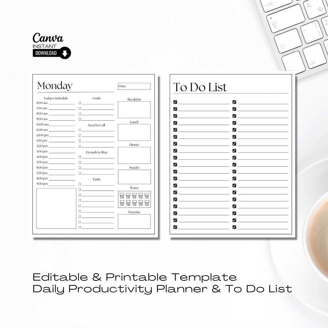 Editable Productivity Daily Planner Template, Printable Daily to Do ...