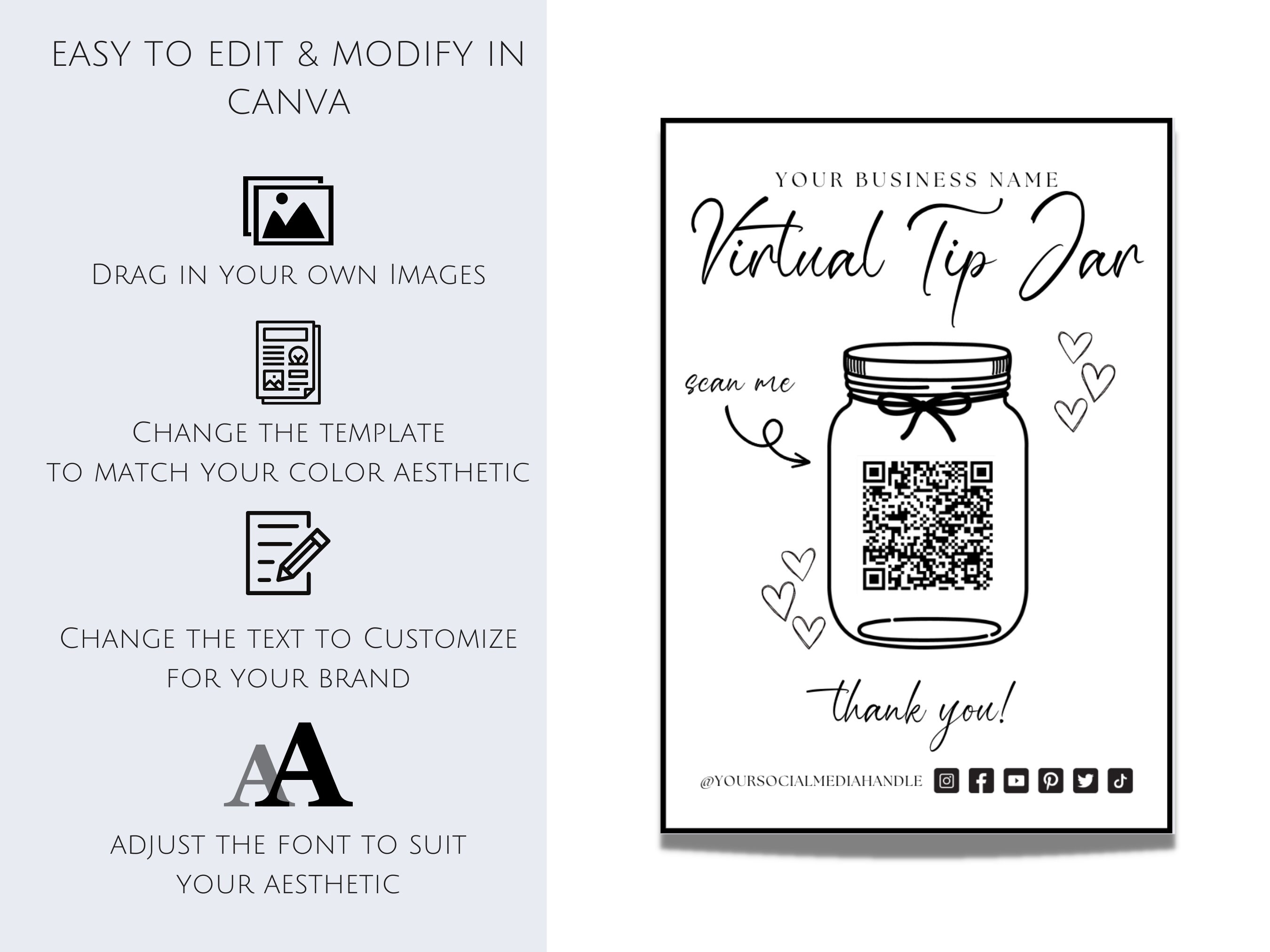Editable Virtual Tip Jar Sign Template Tip Jar QR Code Sign - Etsy