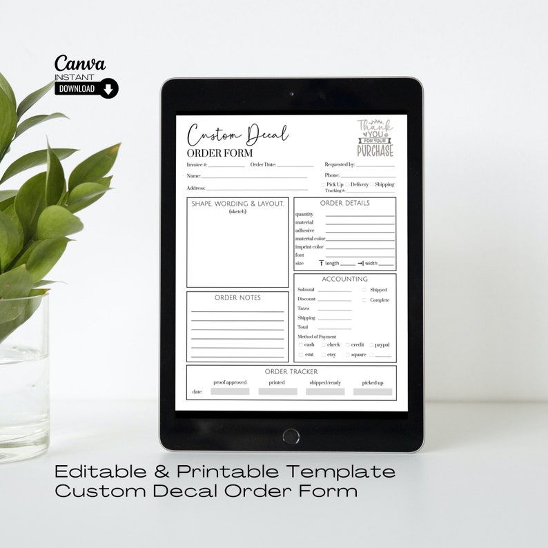 Editable Decal Order Form Template, Custom Decal Form, Printable Vinyl ...