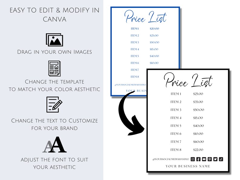 Editable Price List Sign Template Printable Price List - Etsy