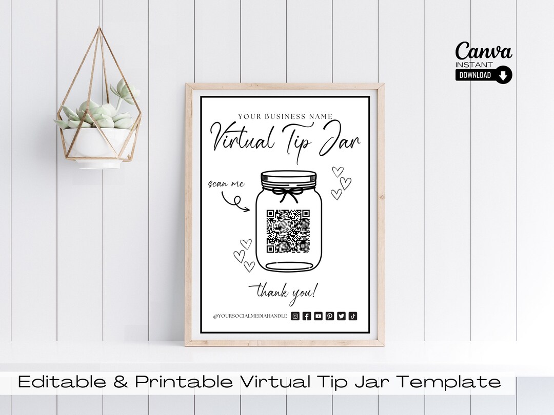 Editable Virtual Tip Jar Sign Template Tip Jar QR Code Sign - Etsy