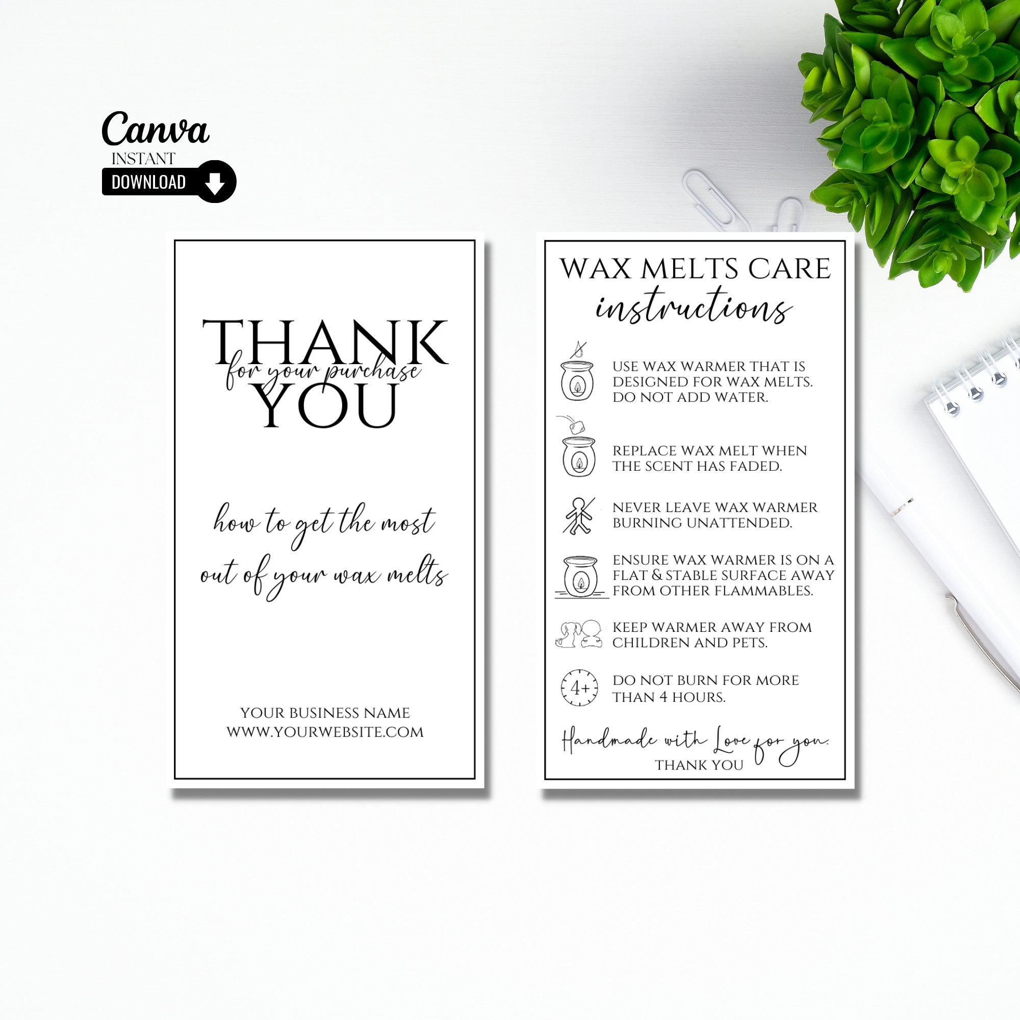 Wax Melt Care Instructions Card: Printable Template (2x3.5 In) - Etsy