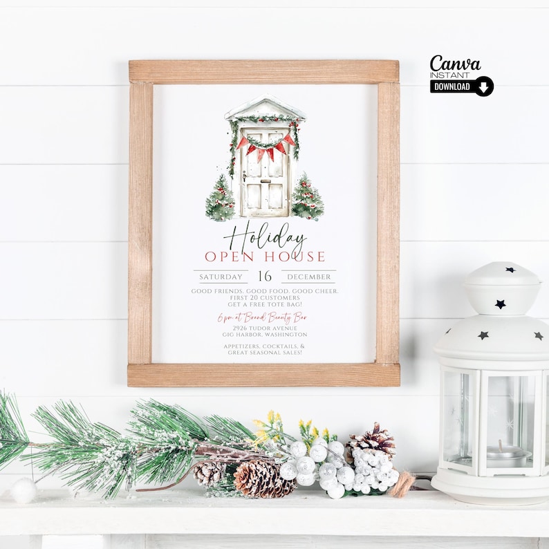Editable Christmas Open House Invitation Template, Printable Small ...