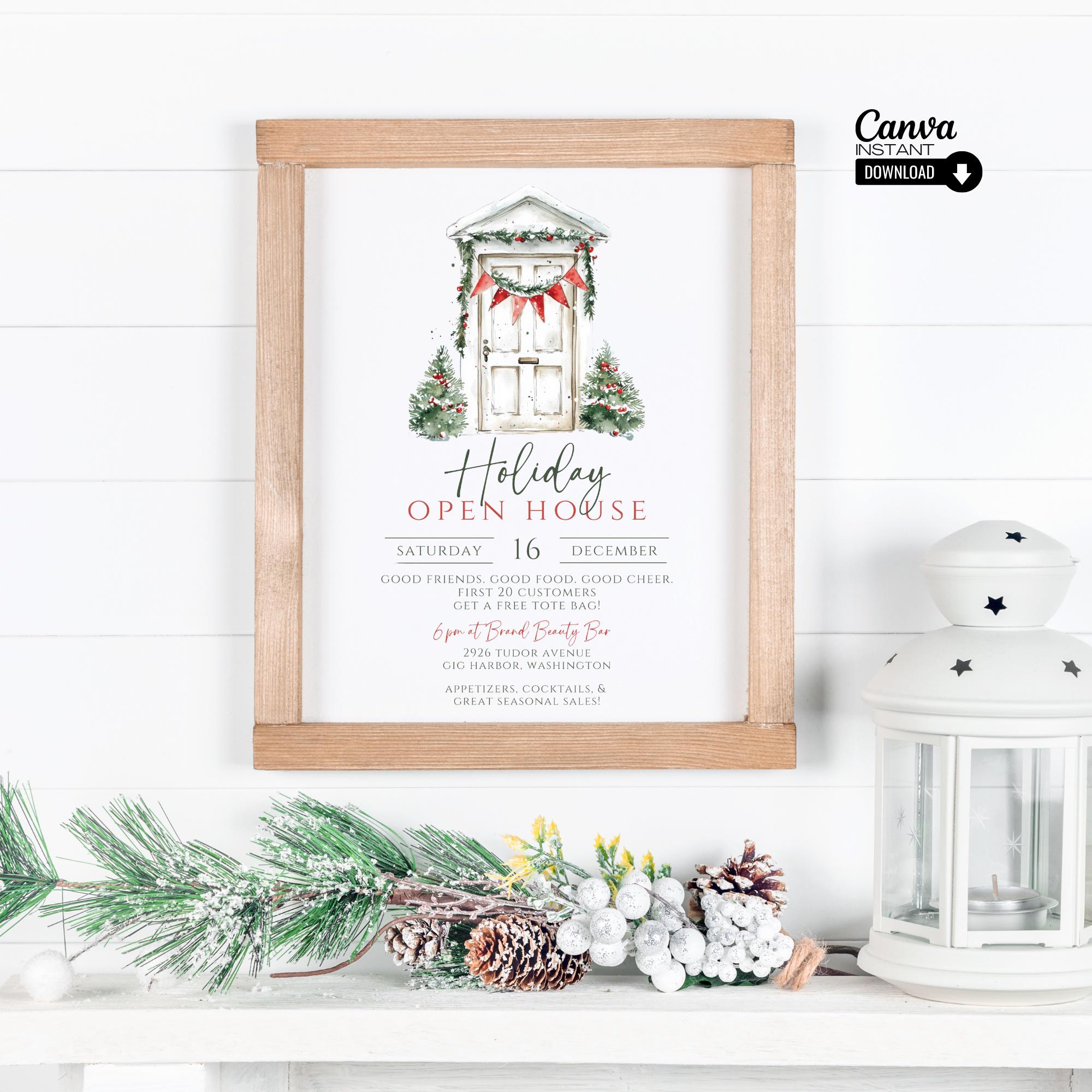 Editable Christmas Open House Invitation Template, Printable Small ...
