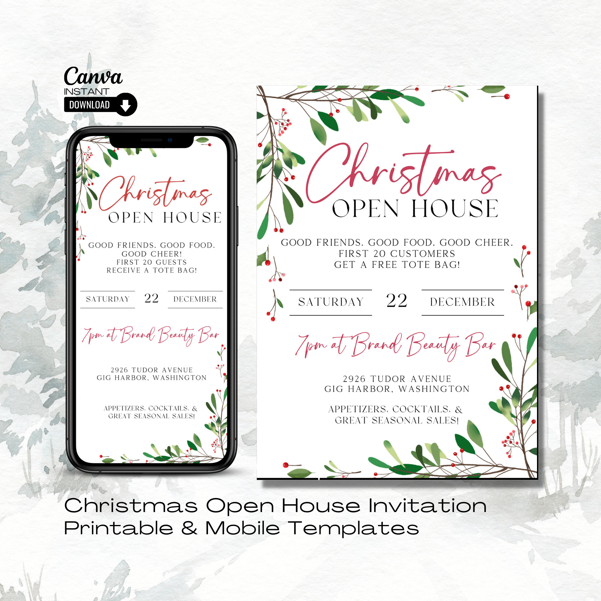 Editable Christmas Open House Invitation Template, Printable Small ...
