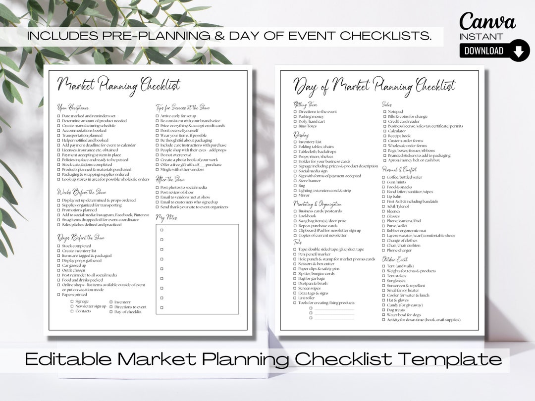 Editable Vendor Checklist Template Craft Show Planner Craft - Etsy