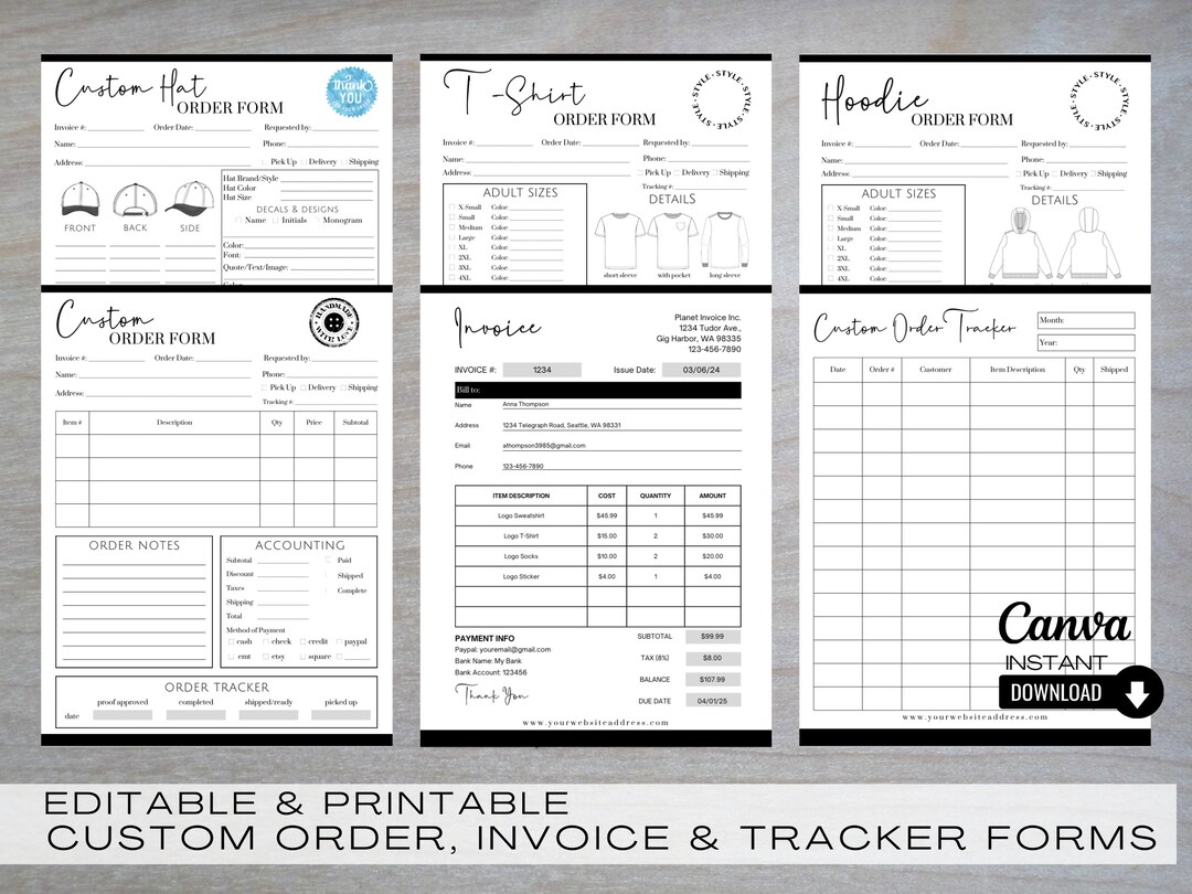 Editable Custom Order Form Bundle Printable Order Forms - Etsy
