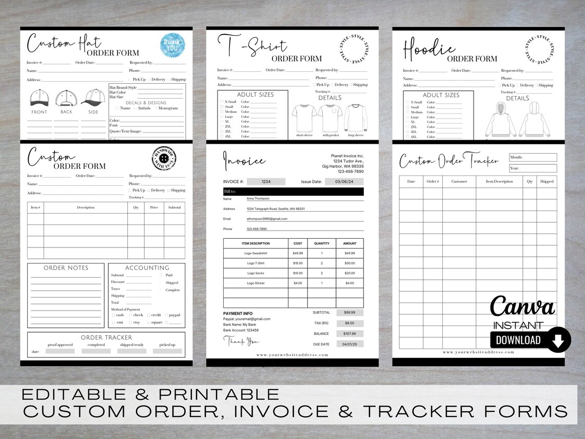 Editable Custom Order Form Bundle Printable Order Forms - Etsy