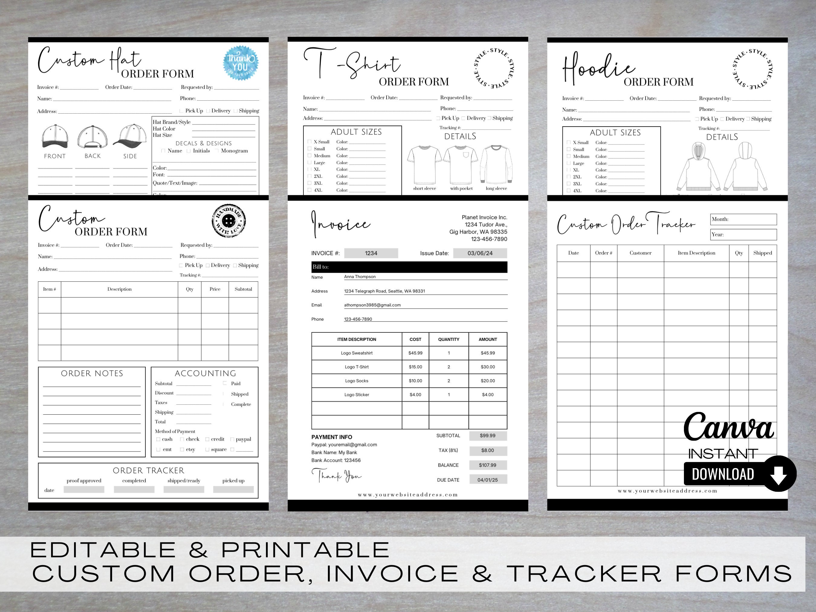 Editable Custom Order Form Bundle Printable Order Forms - Etsy