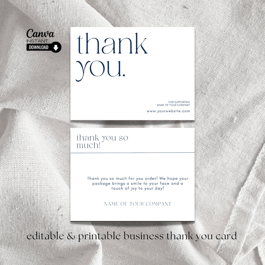 Printable Thank You Card Template, Editable Thank You Card Insert ...