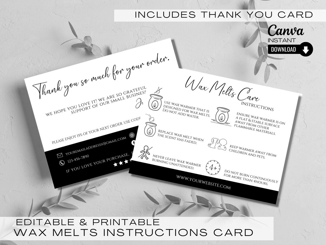 Wax Melt Care Card Template Editable Care Instructions - Etsy