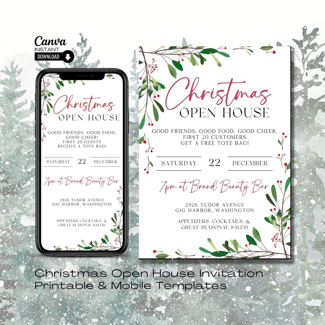 Editable Christmas Open House Invitation: Small Business Template ...