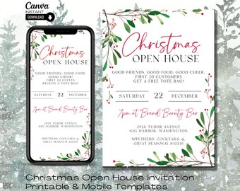 Editable Christmas Open House Invitation: Small Business Template ...
