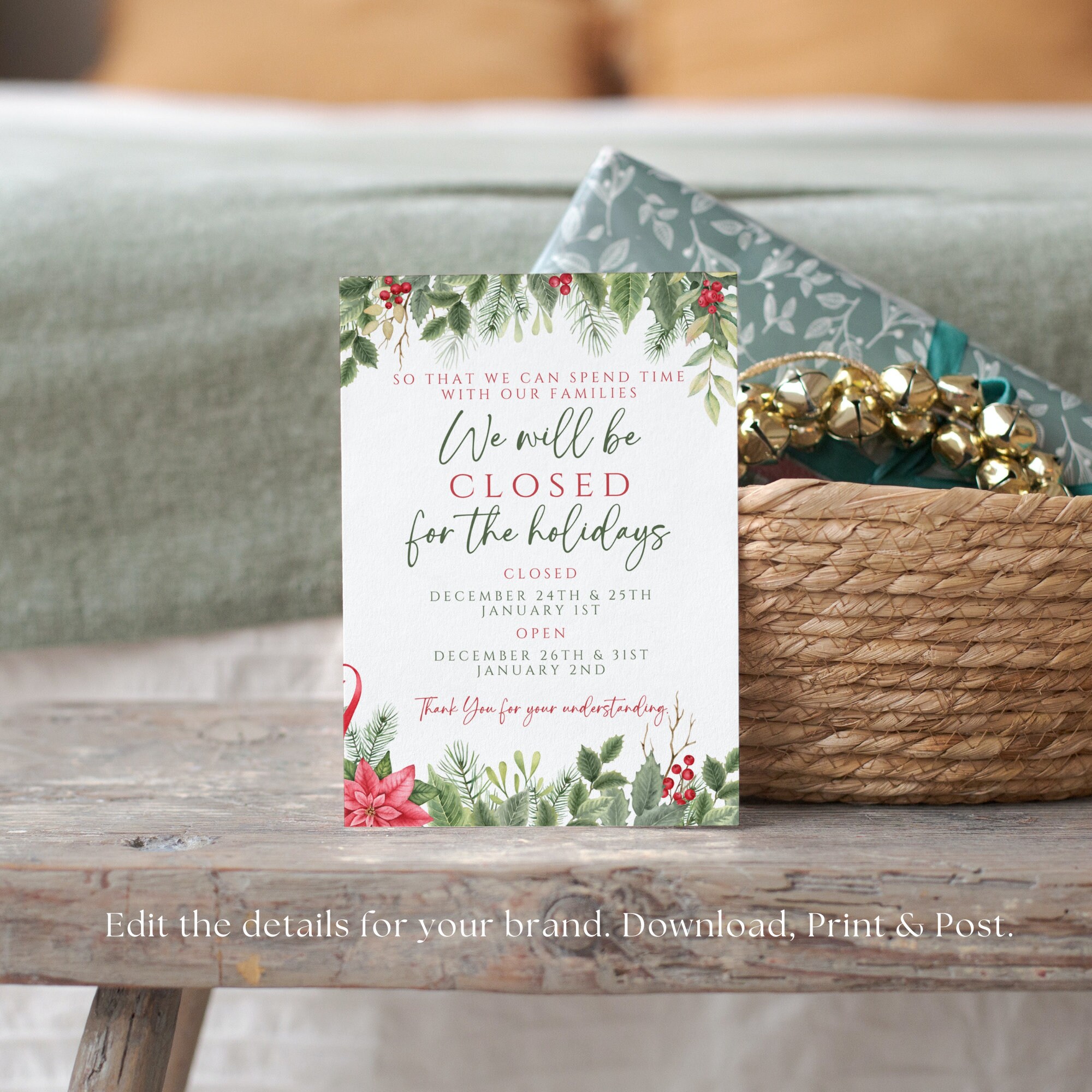 Editable Christmas Store Hours Sign: Holiday Business Template (digital ...