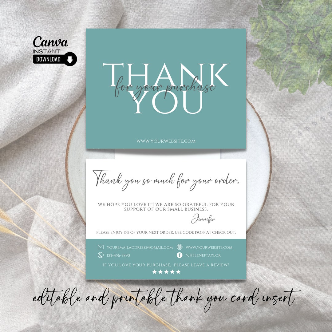Printable Thank You Card Template, Editable Thank You Card Insert ...