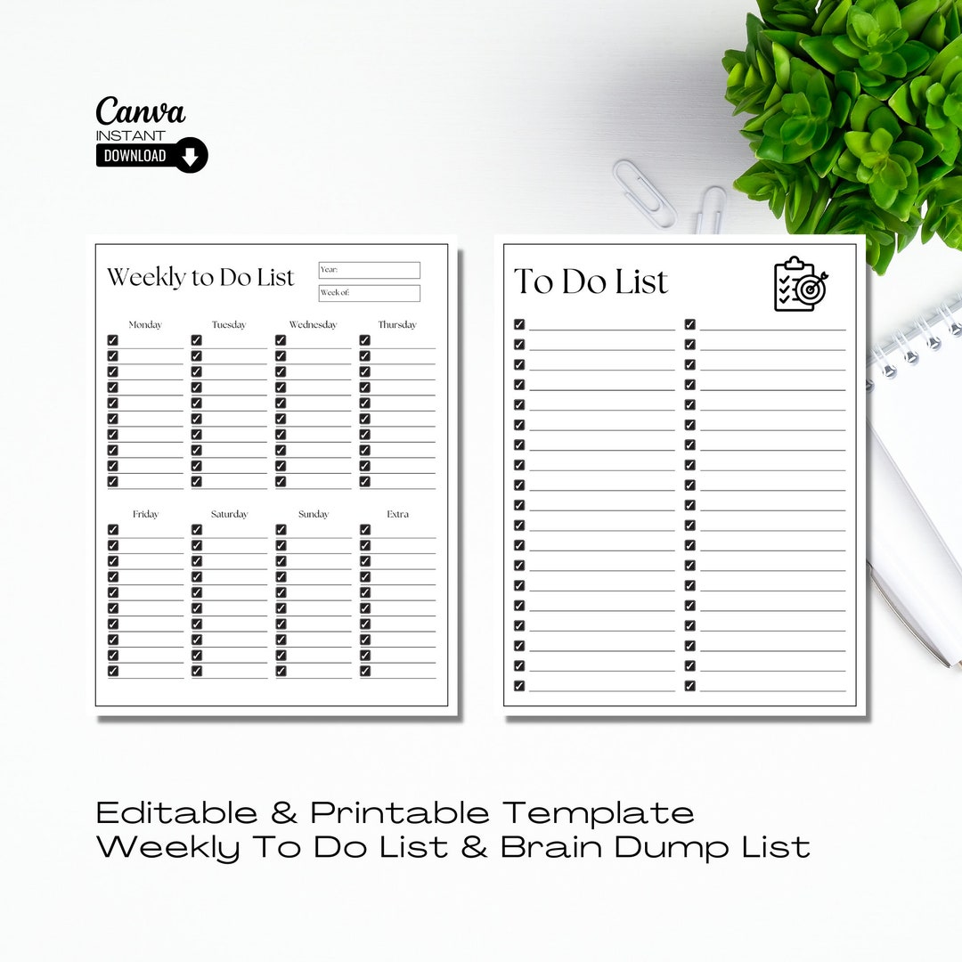 Editable Weekly to Do Checklist Template, Printable Daily to Do List ...