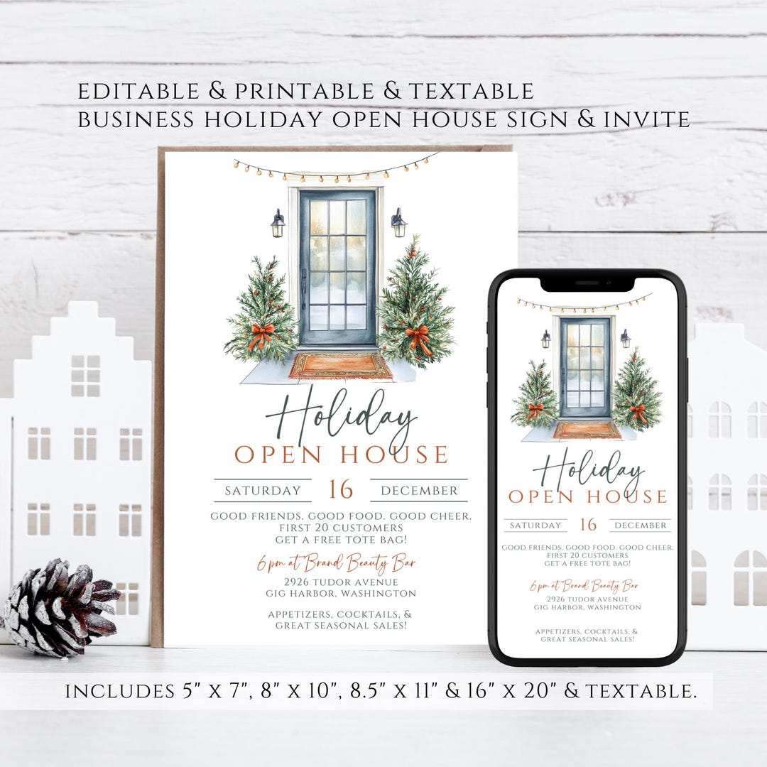 Editable Christmas Open House Invitation: Small Business Table Sign ...