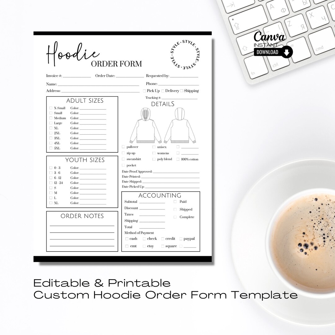 Editable Hoodie Order Form, Printable Order Form, Hoodie Template ...