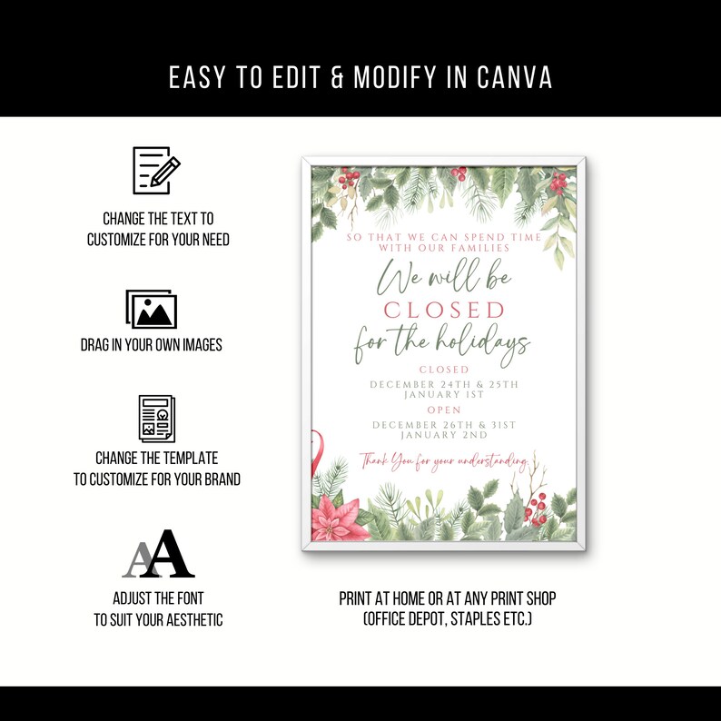 Editable Christmas Store Hours Sign: Holiday Business Template (digital ...