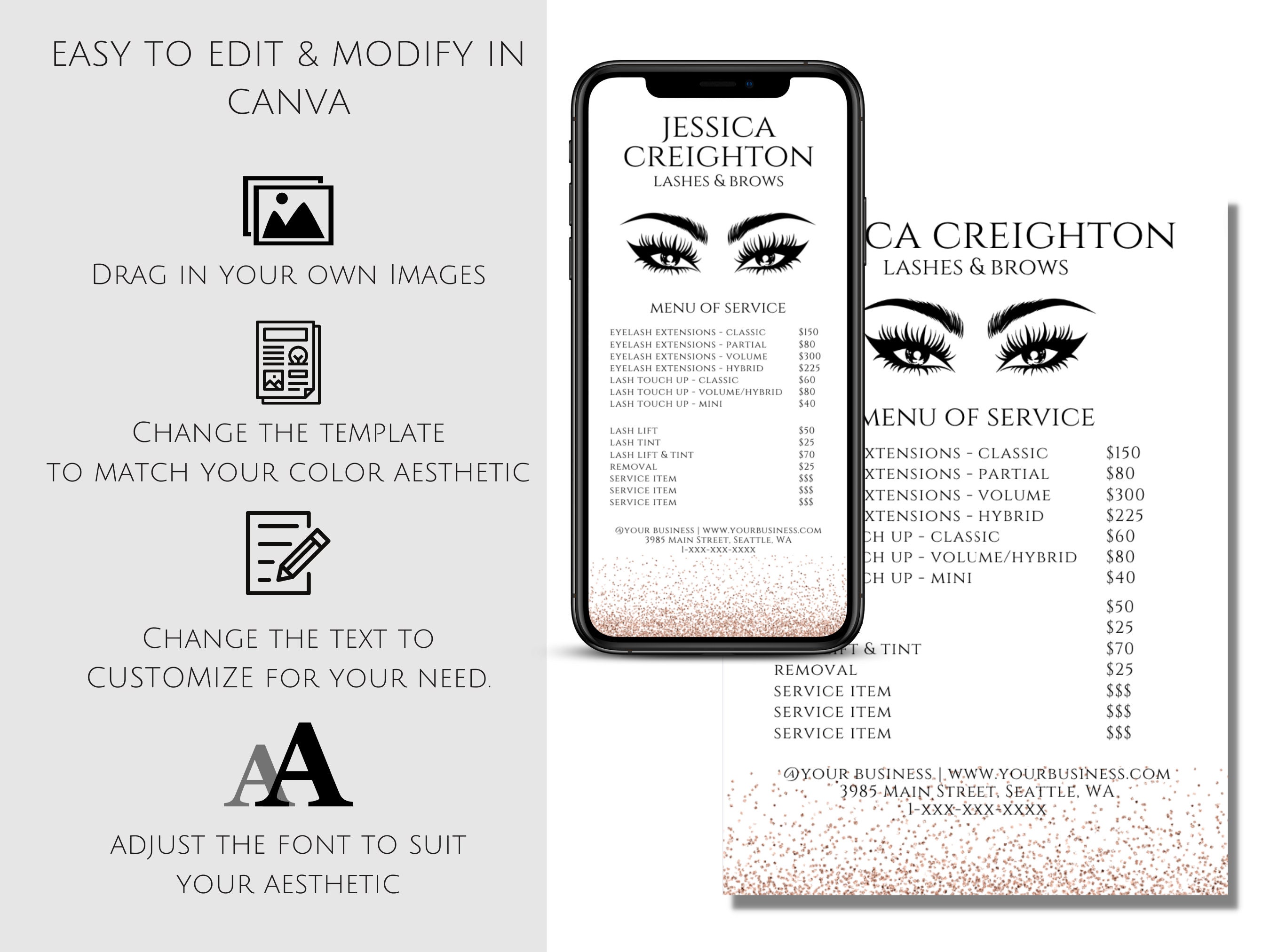 Eyelash Price List Template Eyelash Artist Price Sign Lash - Etsy