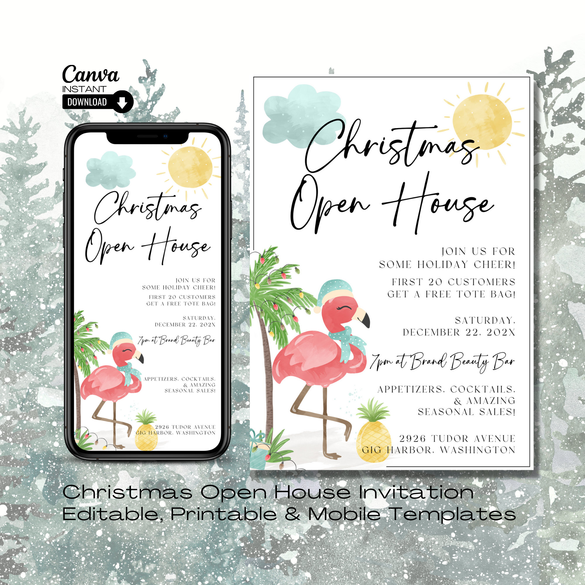 Editable Christmas Open House Invitation Template, Printable Small ...