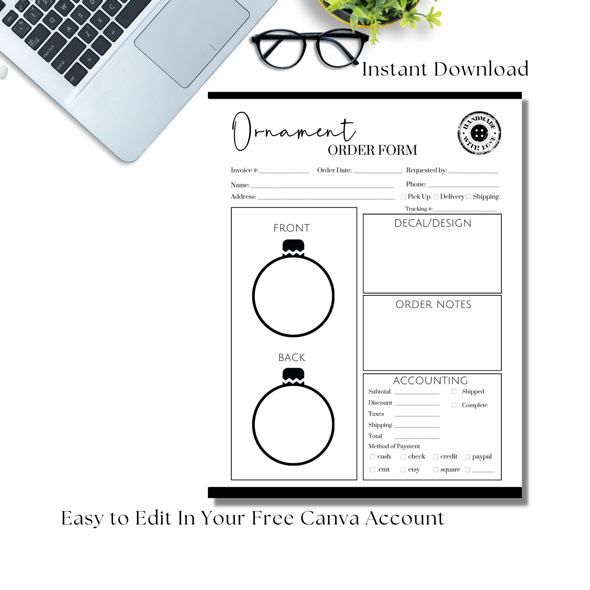 Editable Ornament Order Form Template: Printable Business Invoice ...