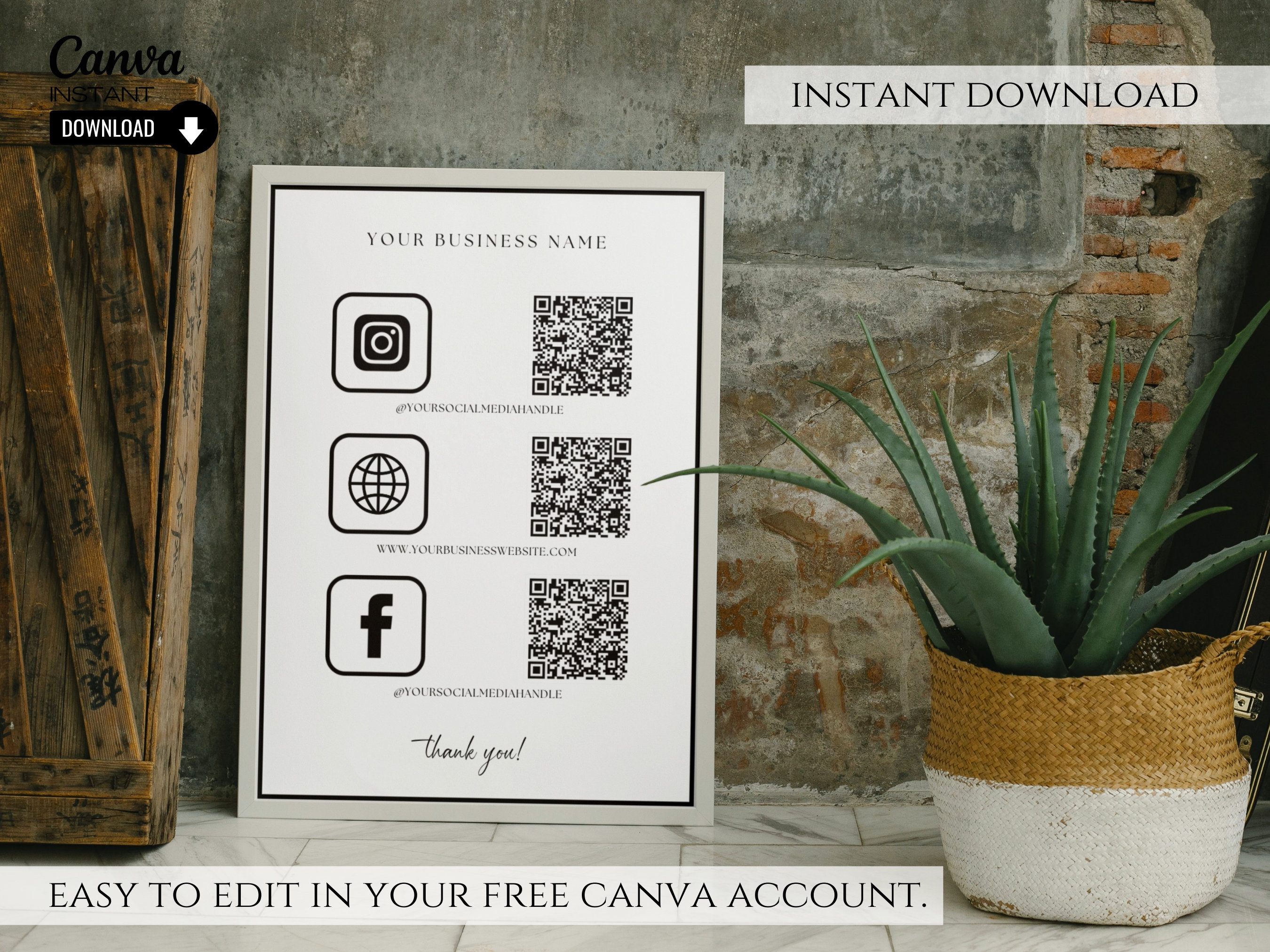 Editable Social Media Sign Template QR Code Sign Printable - Etsy