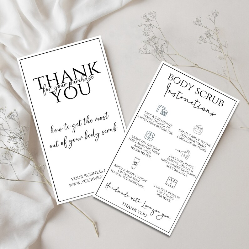 Editable Body Scrub Care Card Template: Printable Instructions (canva ...