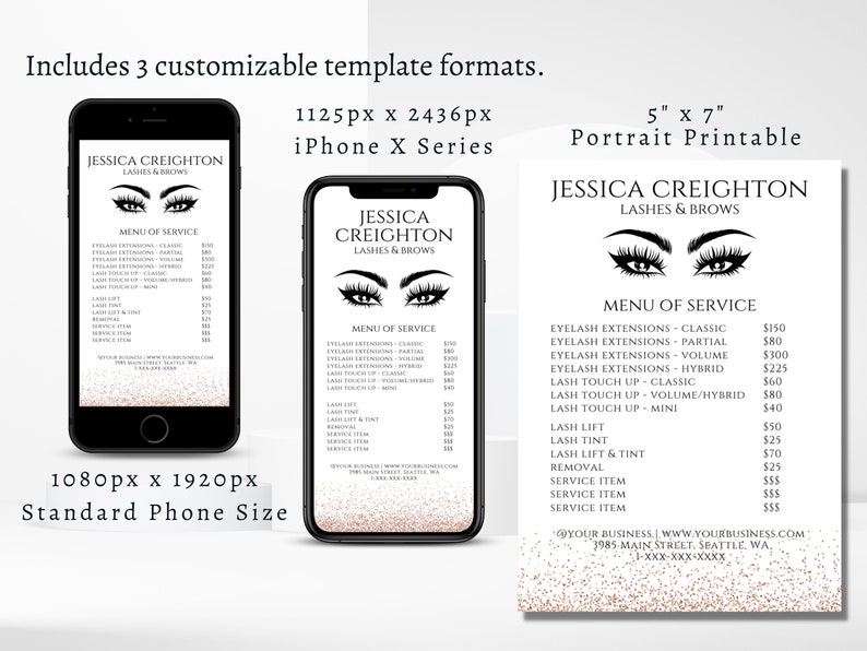 Eyelash Price List Template Eyelash Artist Price Sign Lash - Etsy