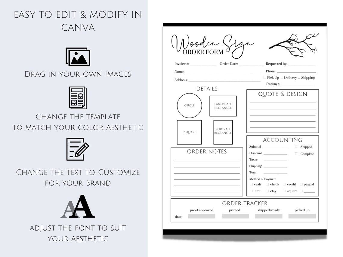 Editable Wooden Sign Order Form Printable Craft Order Form - Etsy