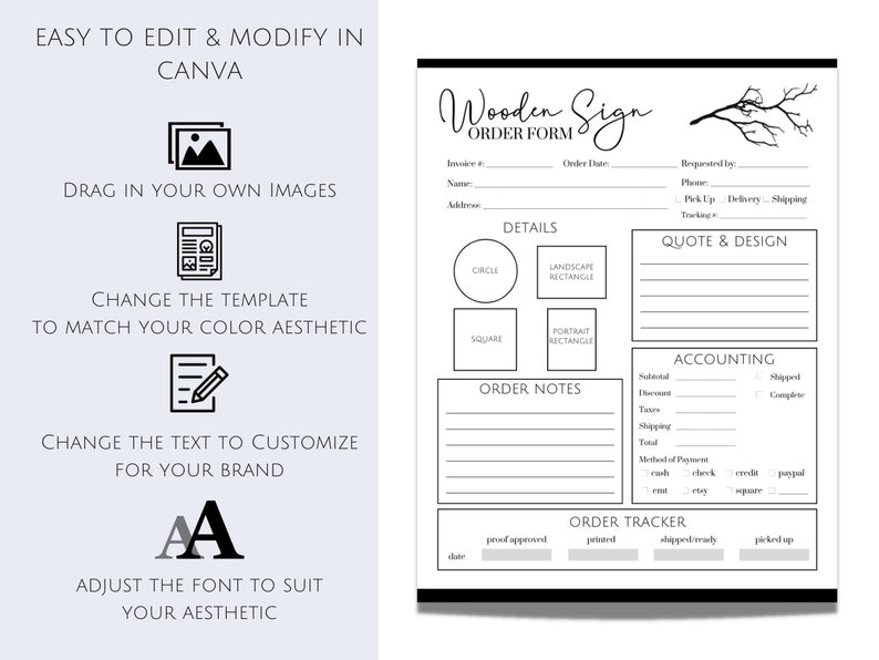 Editable Wooden Sign Order Form Printable Craft Order Form - Etsy