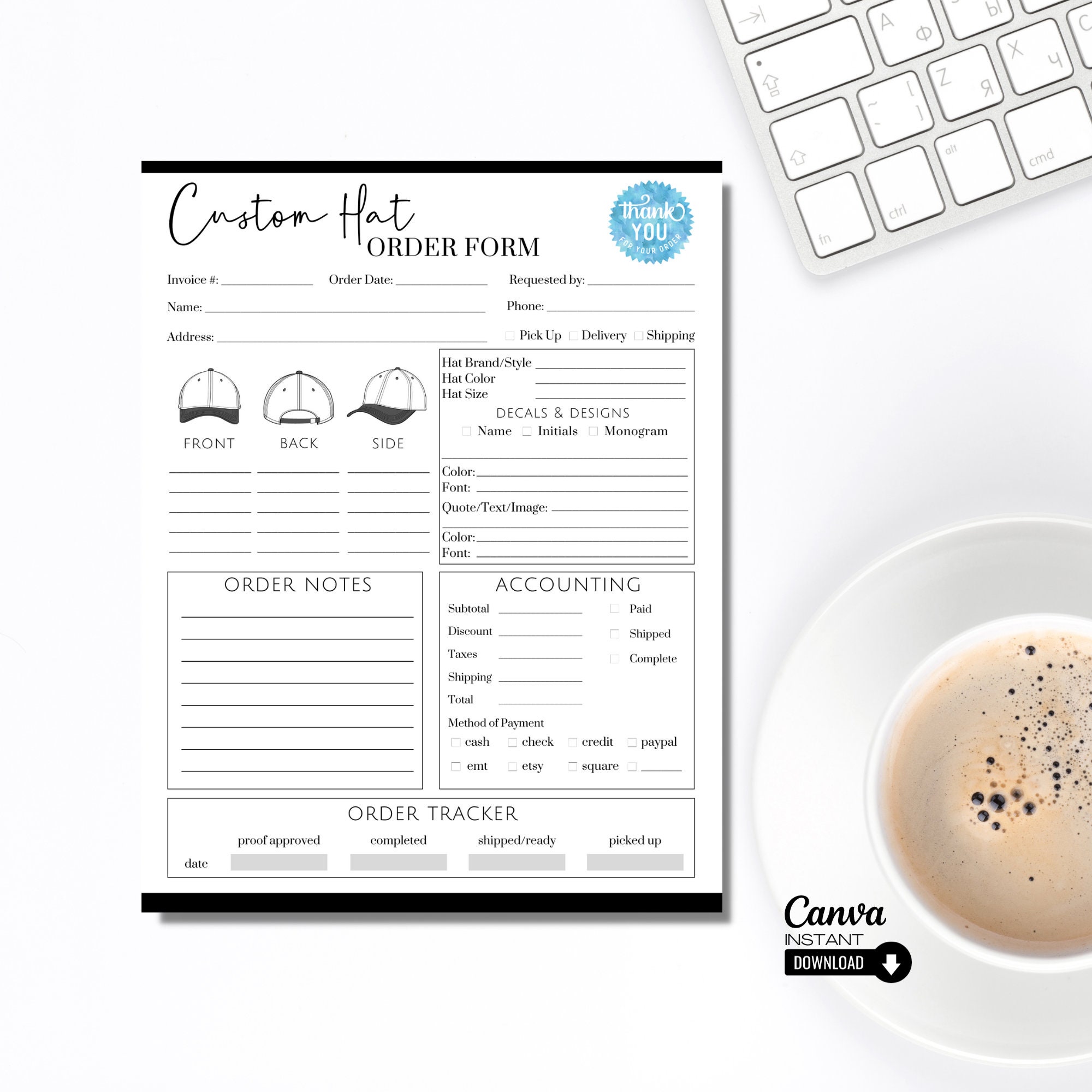 Editable Hat Order Form, Printable Order Form, Hat Order Form Template ...