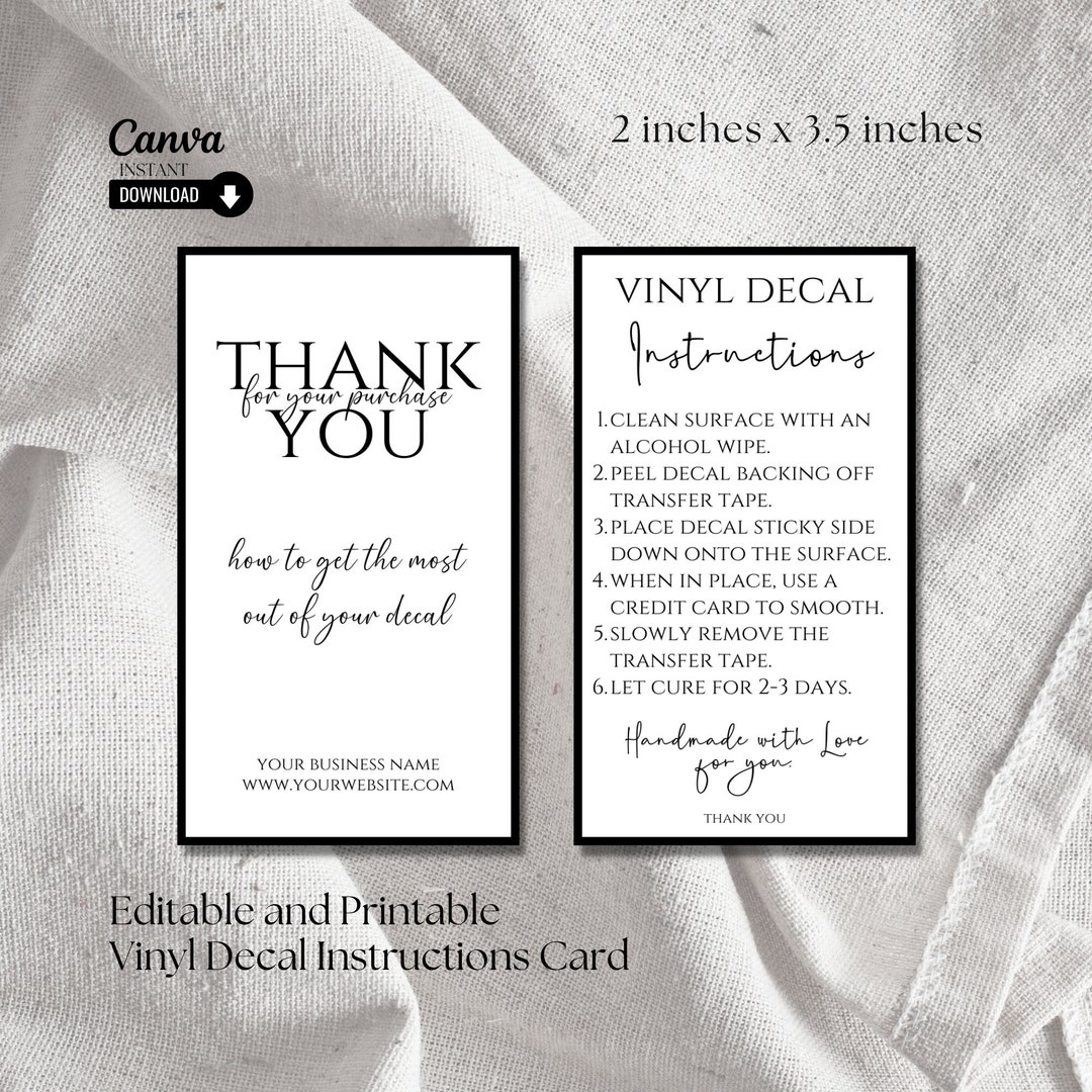 Decal Instructions, Printable Decal Application Instructions, Editable ...