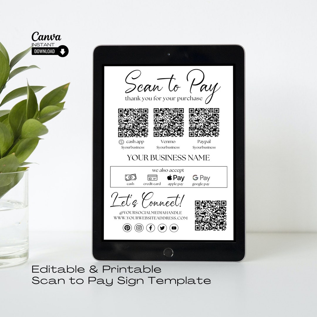 Editable Scan to Pay Sign Template, Editable QR Code Scan Sign ...
