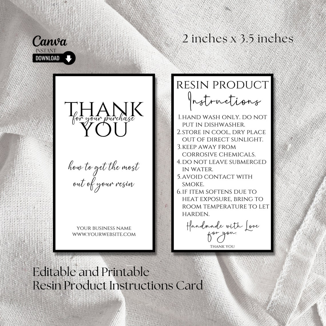 Ready to Print Resin Care Card Template, Editable Resin Care ...