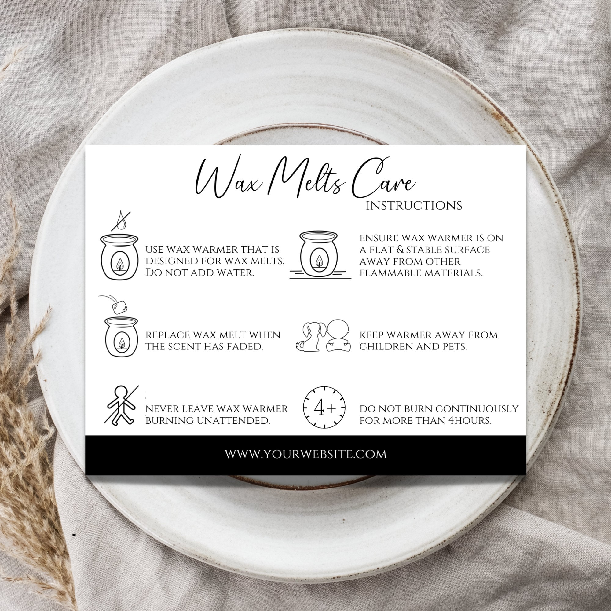 Wax Melt Care Card Template: Editable Instructions, Thank You (canva ...