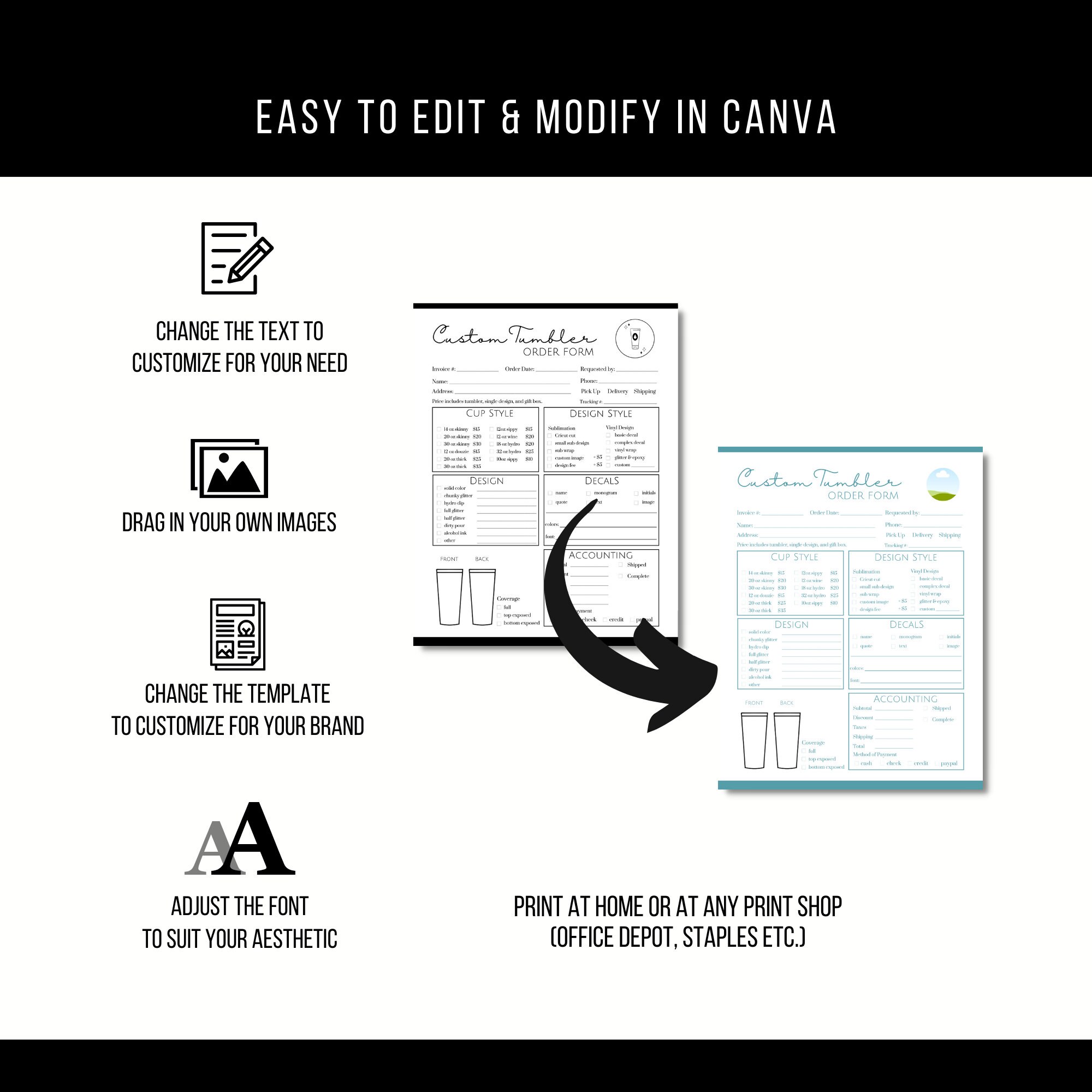 Editable Sublimation Tumbler Order Form Template, Custom Tumbler Form ...