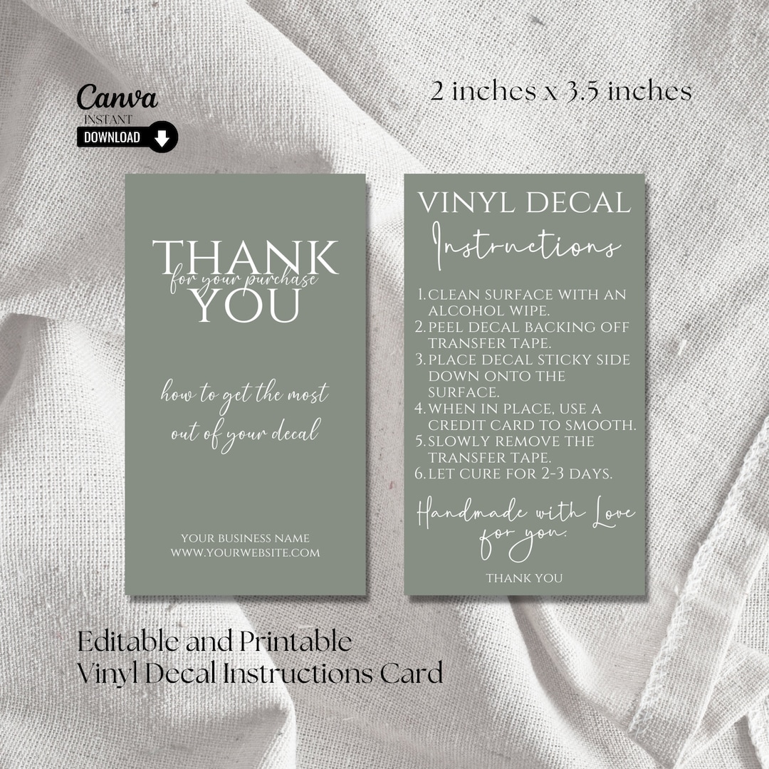 Decal Instructions, Printable Decal Application Instructions, Editable ...