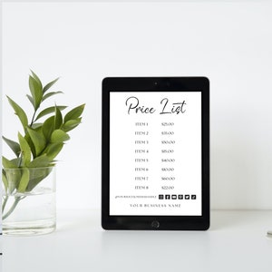 Editable Price List Sign Template, Printable Price List Template, Small ...