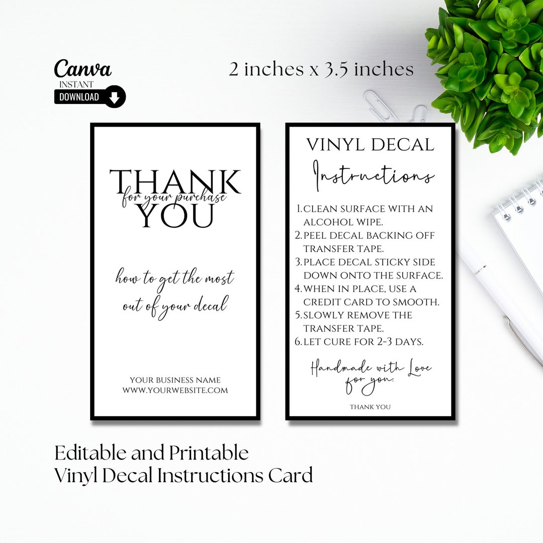 Decal Instructions, Printable Decal Application Instructions, Editable ...