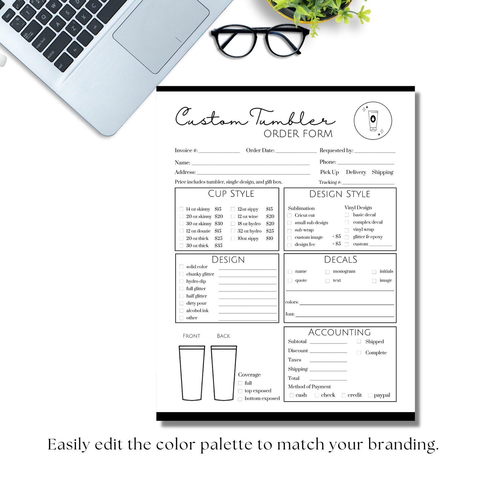 Editable Sublimation Tumbler Order Form Template, Custom Tumbler Form ...